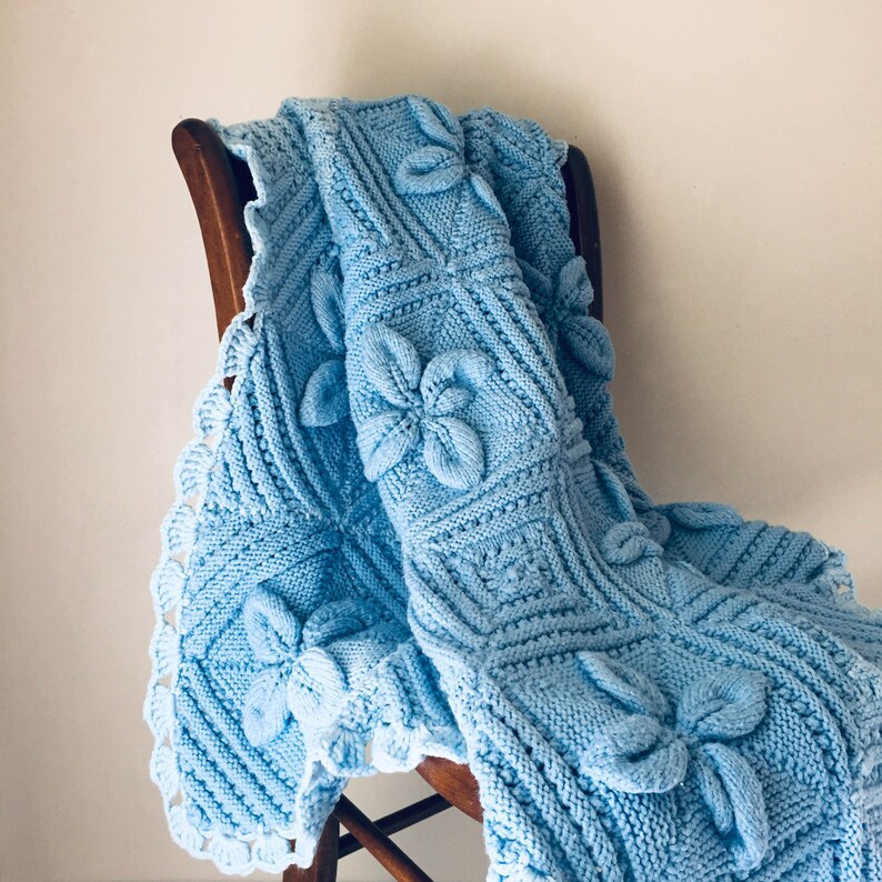 Vintage Afghan in Shades of Powder Blue With 3D Floral Motif | Etsy