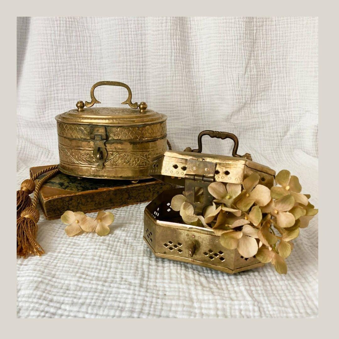 Vintage Brass Trinket and Cricket Boxes | Shelf Styling | Boho Decor - Etsy