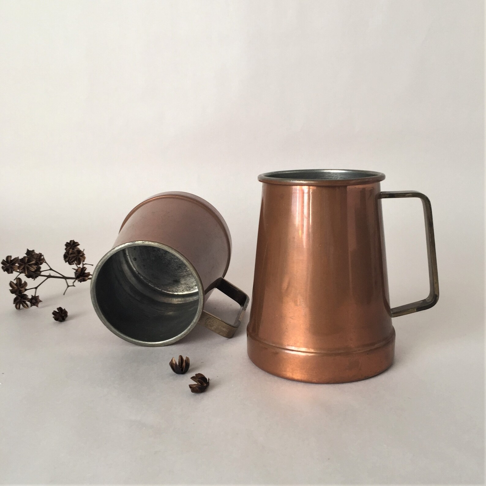 Vintage Copper on Tin Tankards With Brass Handles a Pair Two - Etsy