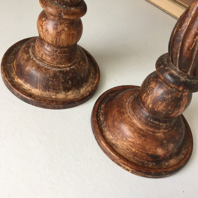 Vintage Hand Carved Wood Candlesticks a Pair Rustic Old - Etsy