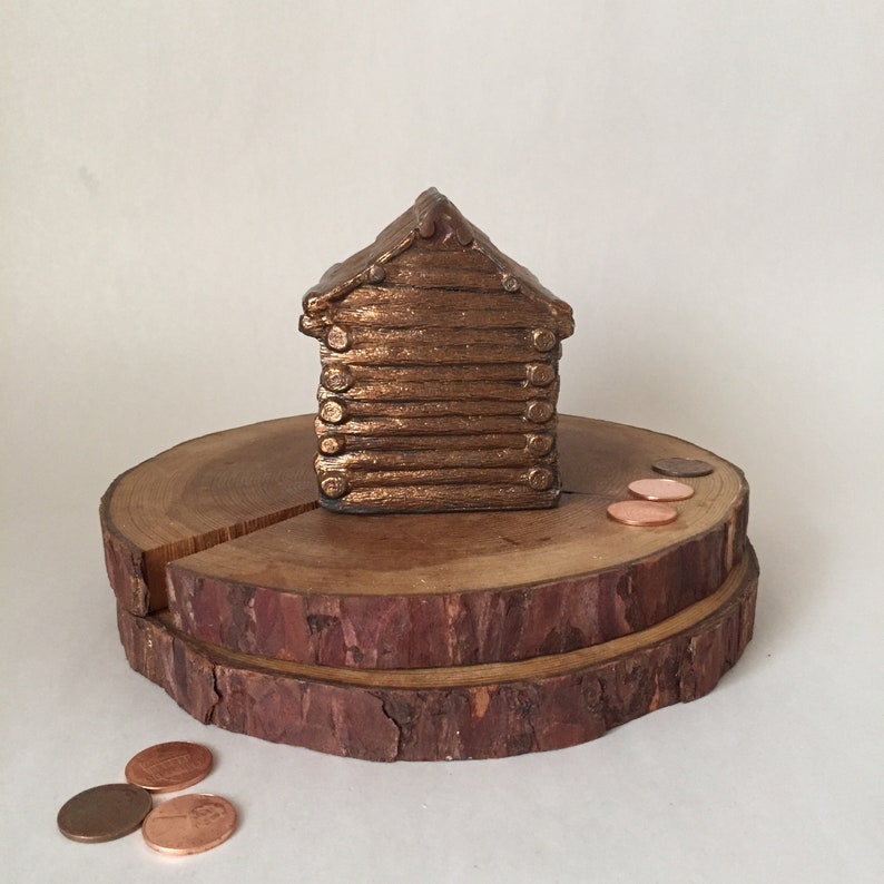 Vintage Log Cabin Coin Bank Pot Metal Savings Bank With | Etsy