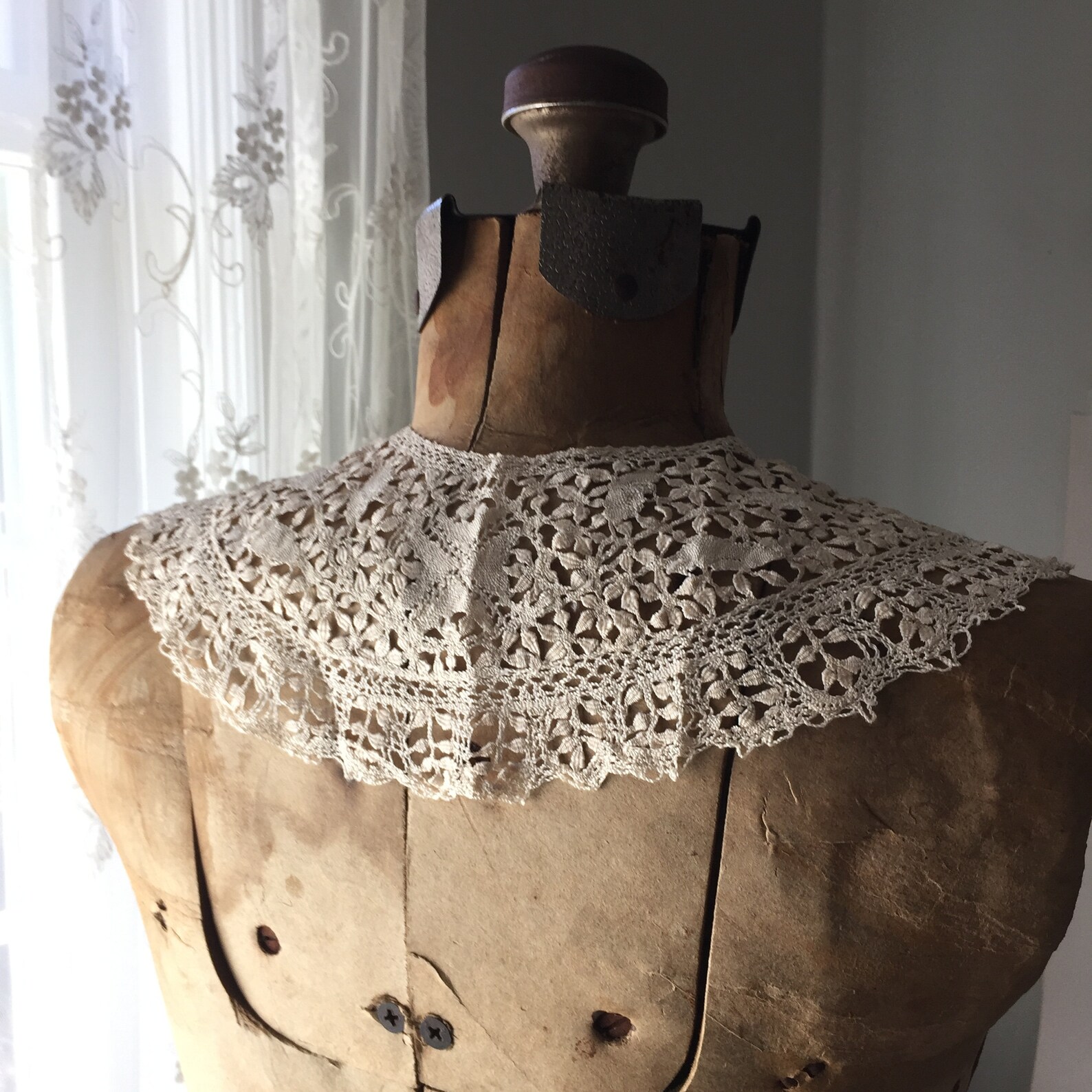 Vintage Ecru Silk Lace Maltese Collar | Hand Crafted Wide Collar for ...