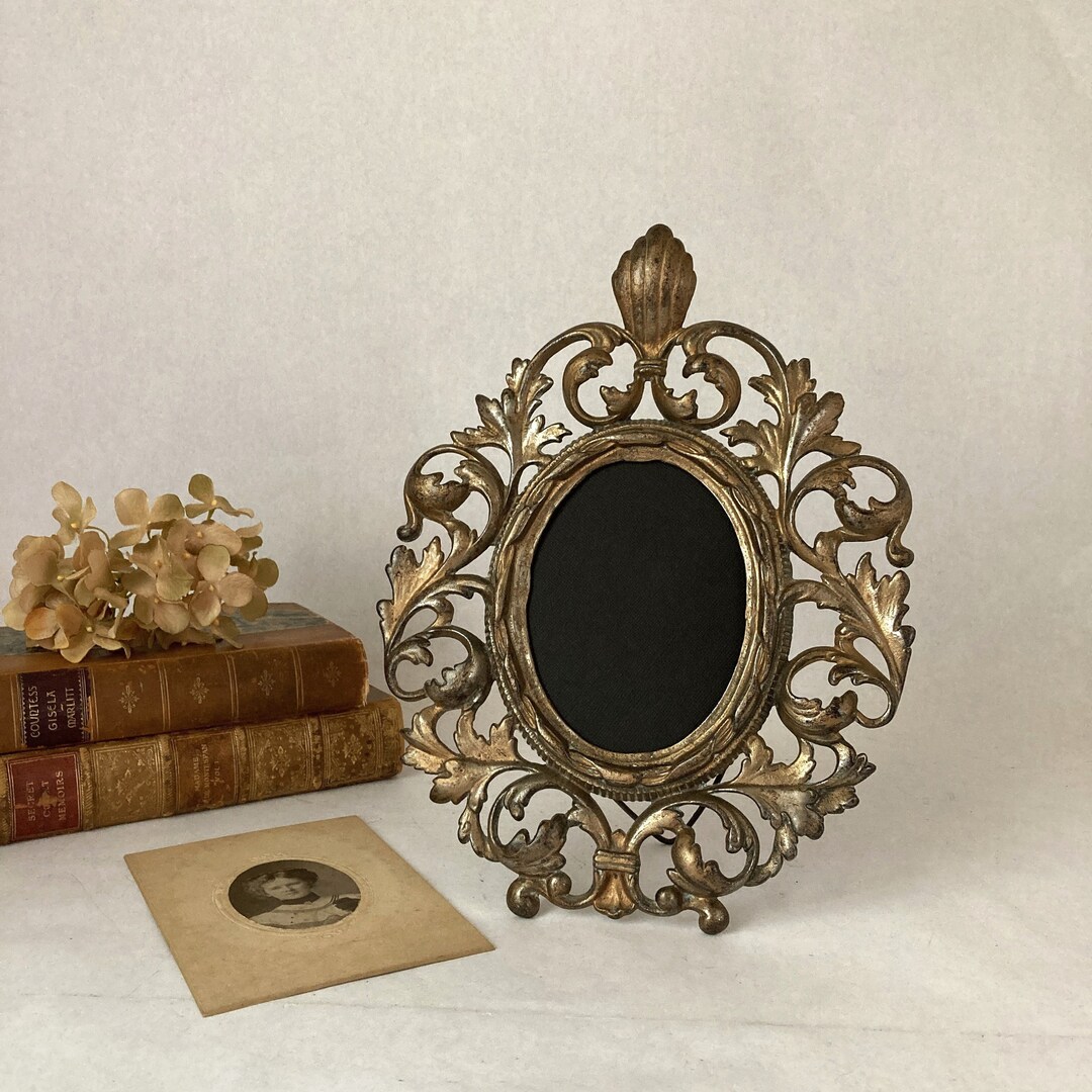 Vintage Ornate Wrought Iron Picture Frame With Gold Finish and Easel ...