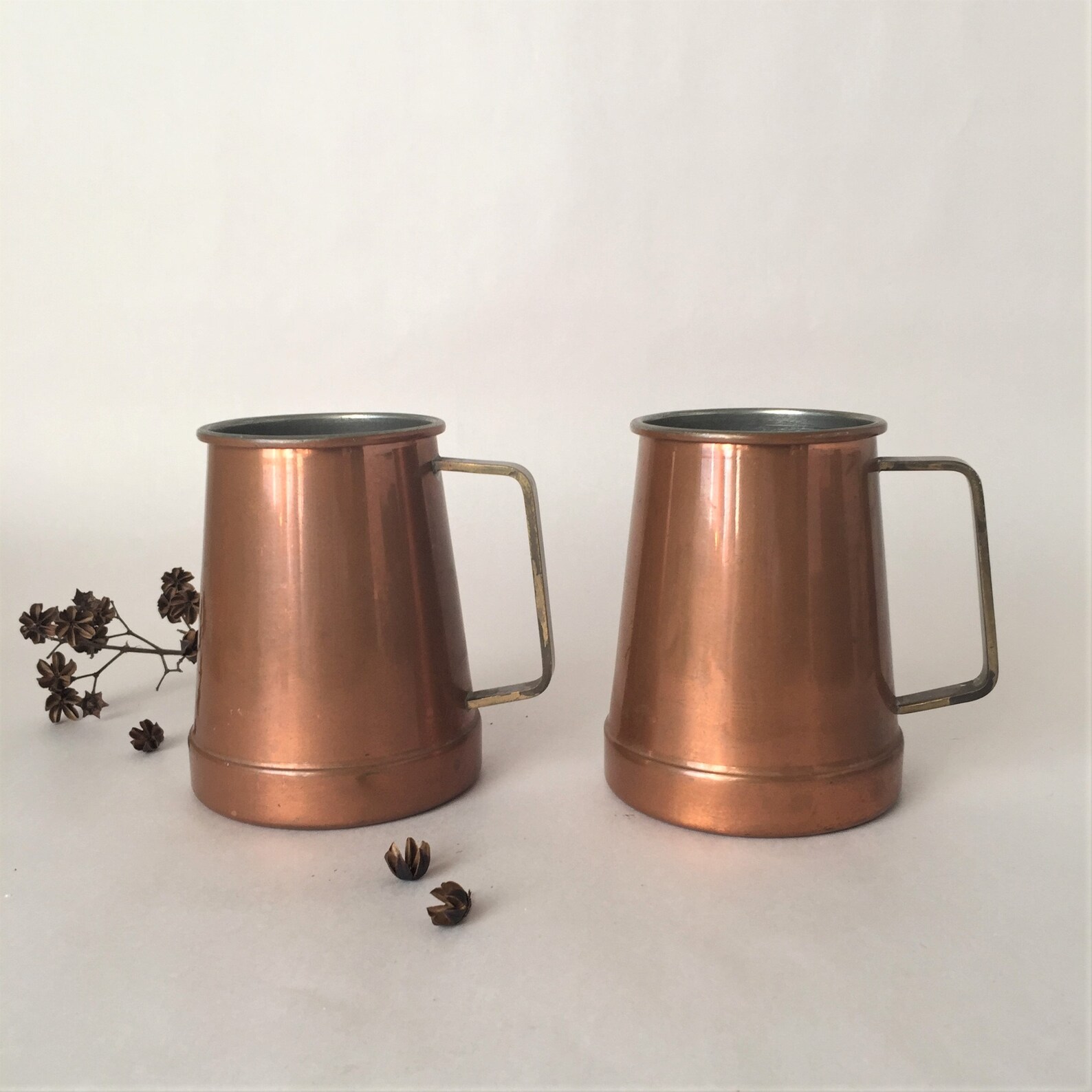 Vintage Copper on Tin Tankards With Brass Handles a Pair Two | Etsy