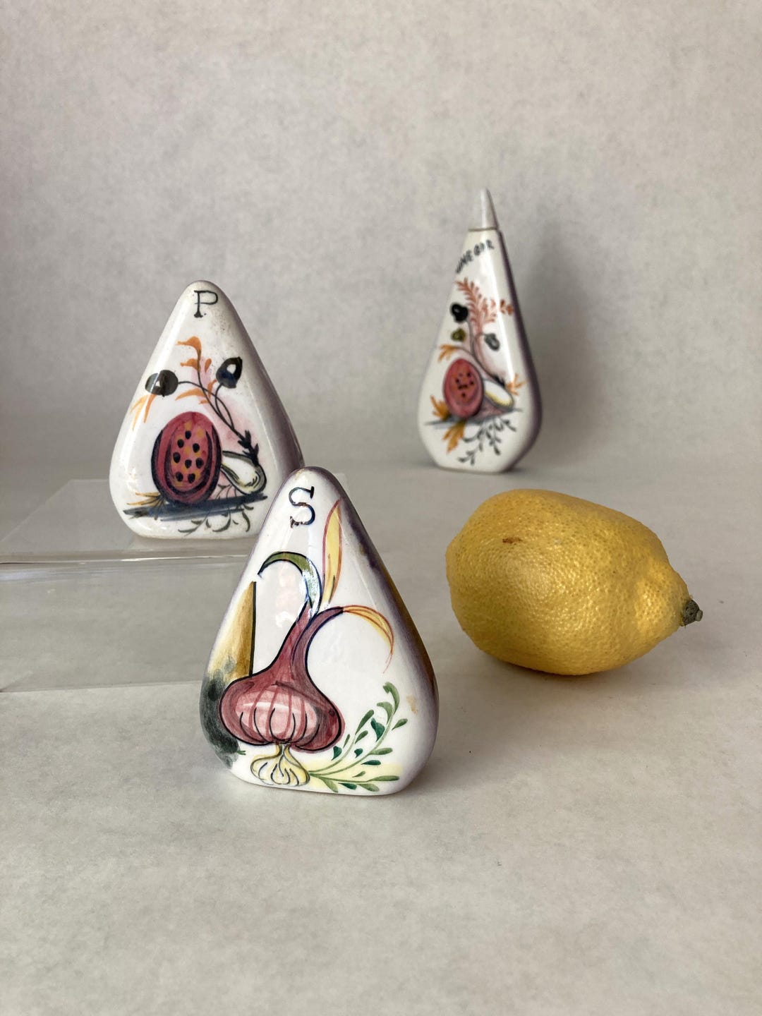 Vintage Italian Cruet Set Ceramic Vinegar Bottle With Salt and Pepper ...