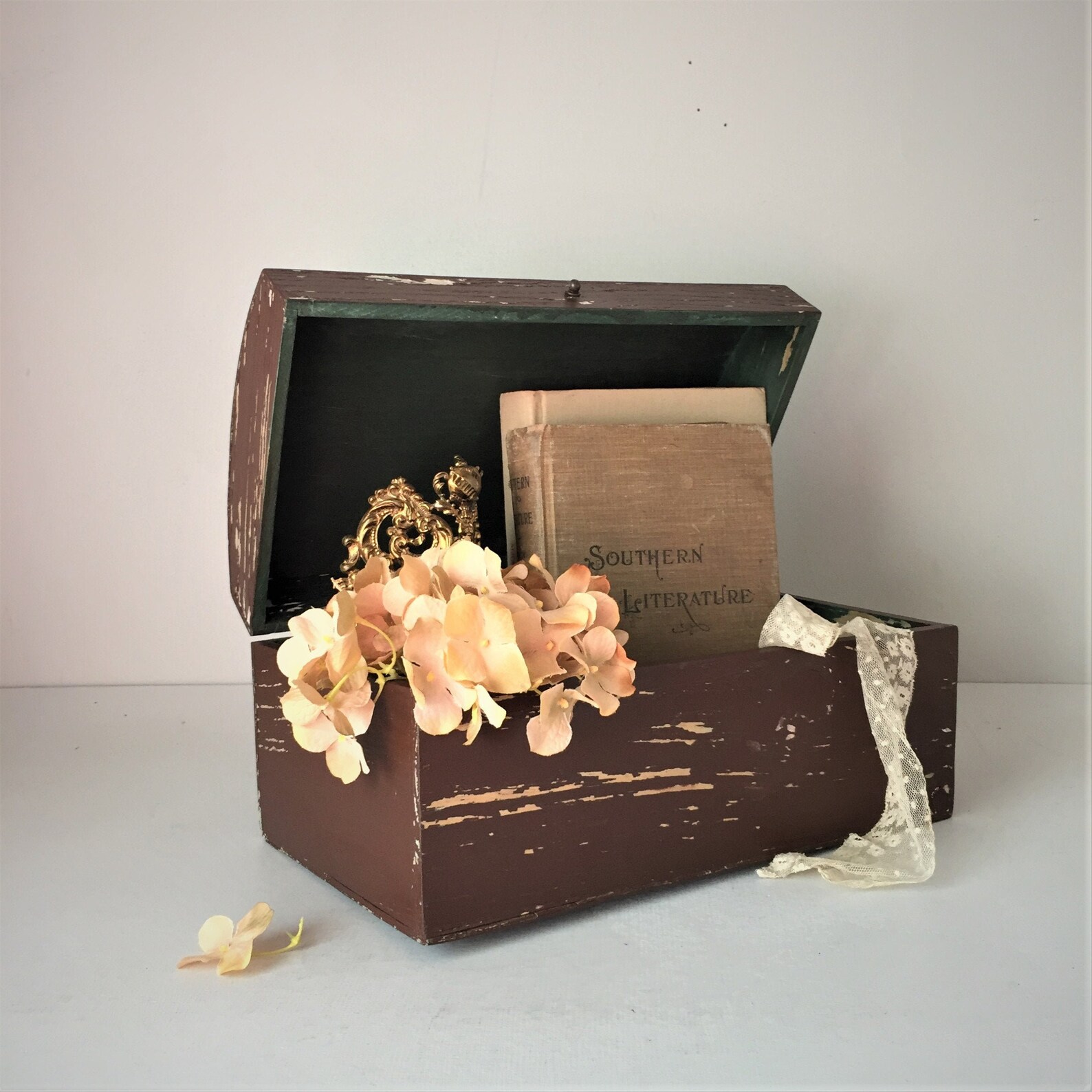 Vintage Primitive Wooden Box With Domed Lid and Distressed | Etsy