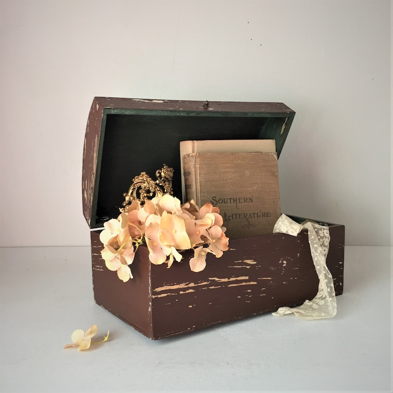Vintage Primitive Wooden Box With Domed Lid and Distressed - Etsy
