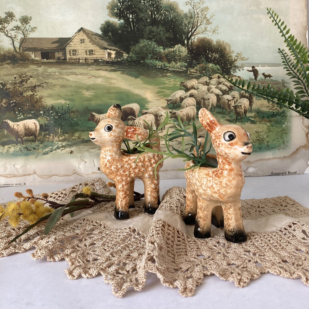 Vintage Ceramic Mini Lamb Figurine Planters a Pair Made in Japan - Etsy