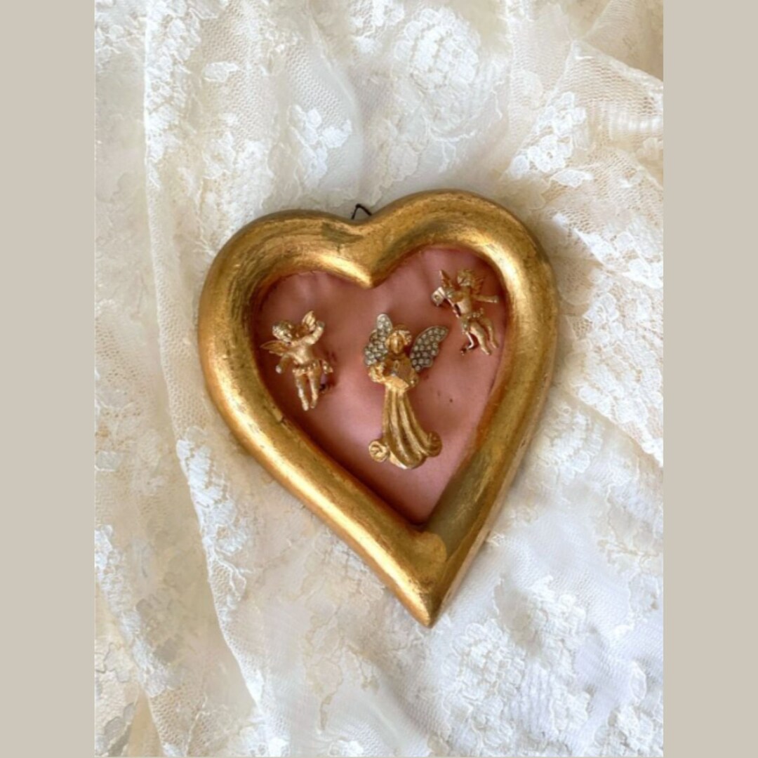 Vintage Benedict NY Angel Brooch and Cherubs in Gold Heart-shaped ...