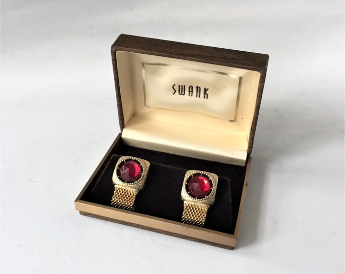 Vintage Swank Cuff Links, Boxed Set Cufflinks, Gold Mesh Wrap Around ...