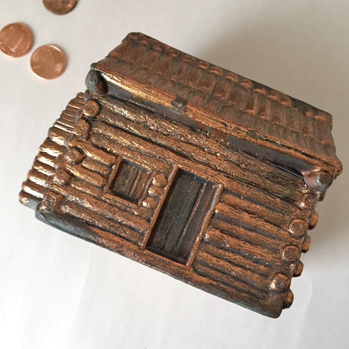Vintage Log Cabin Coin Bank Pot Metal Savings Bank With | Etsy