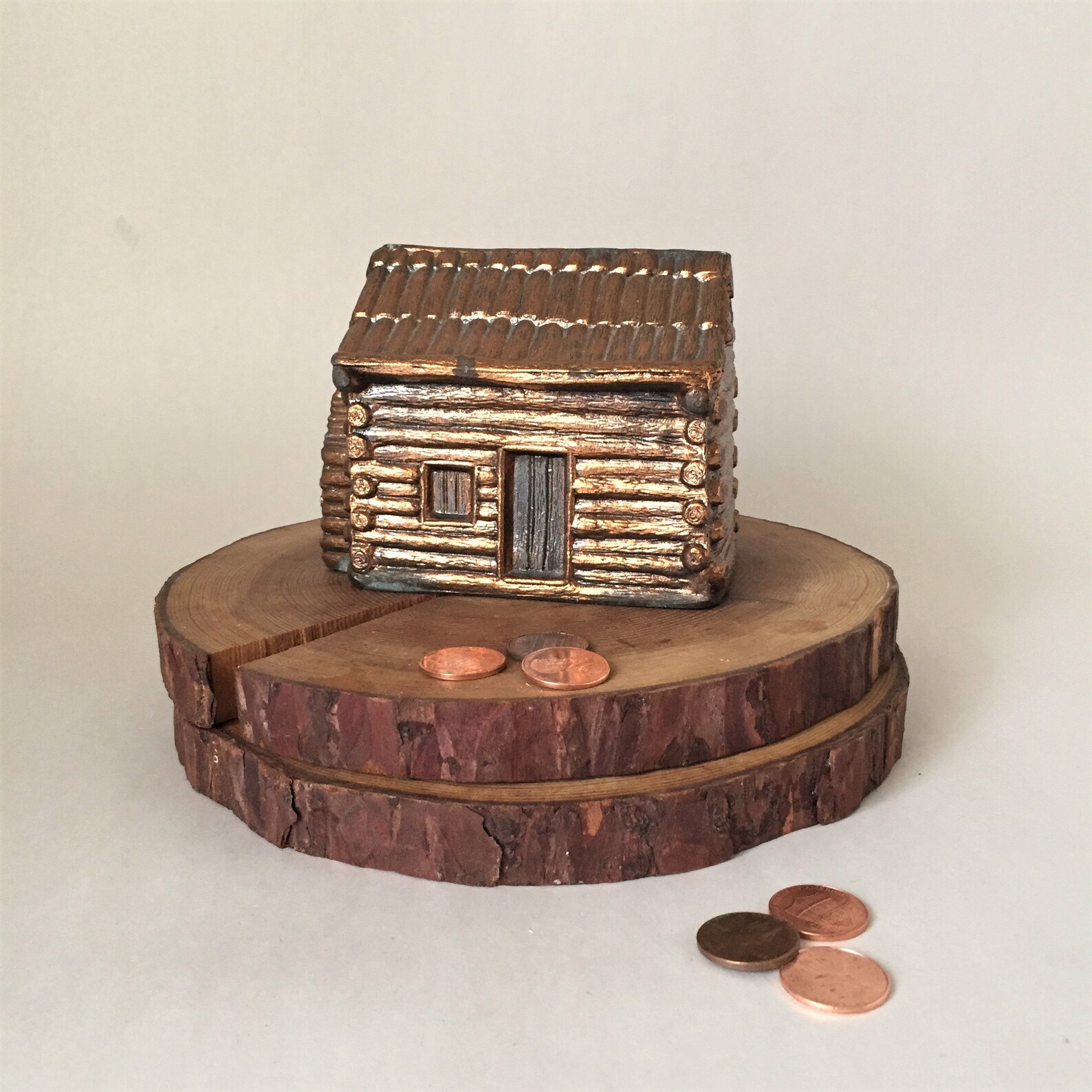 Vintage Log Cabin Coin Bank Pot Metal Savings Bank With | Etsy