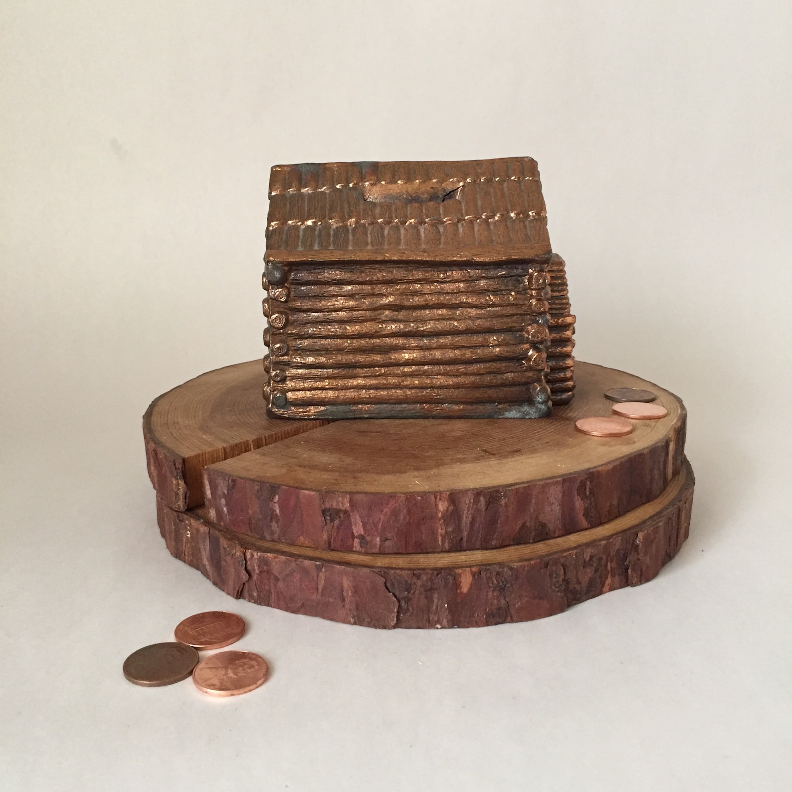Vintage Log Cabin Coin Bank Pot Metal Savings Bank With | Etsy