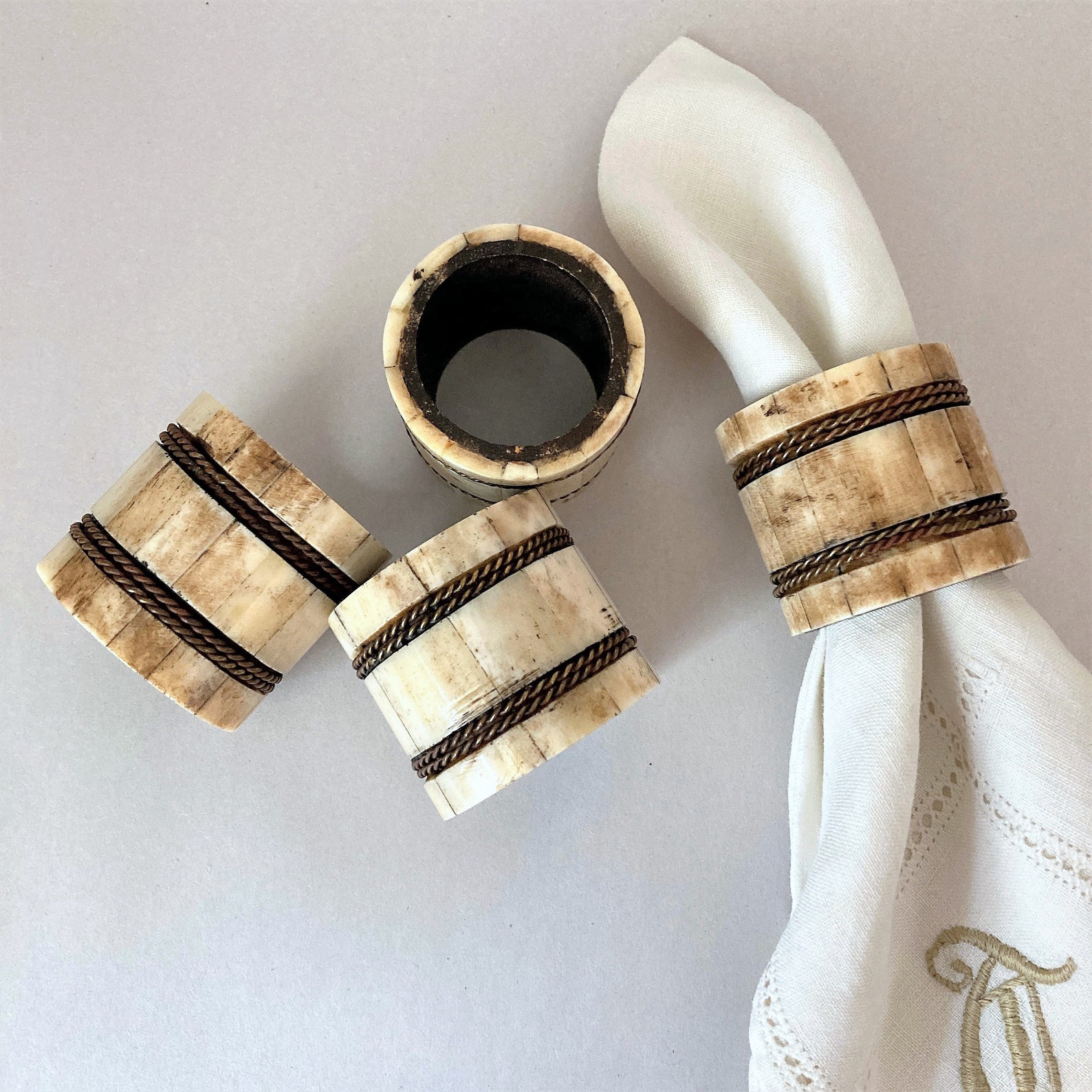 Vintage Bone and Brass Napkin Rings Set of 4 Hand Crafted - Etsy