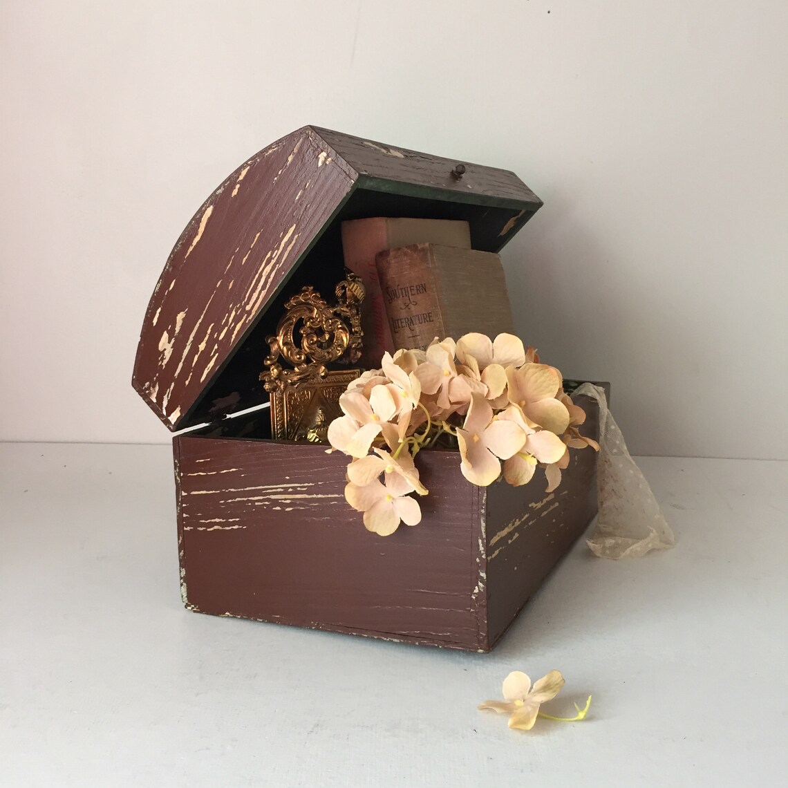 Vintage Primitive Wooden Box With Domed Lid and Distressed | Etsy