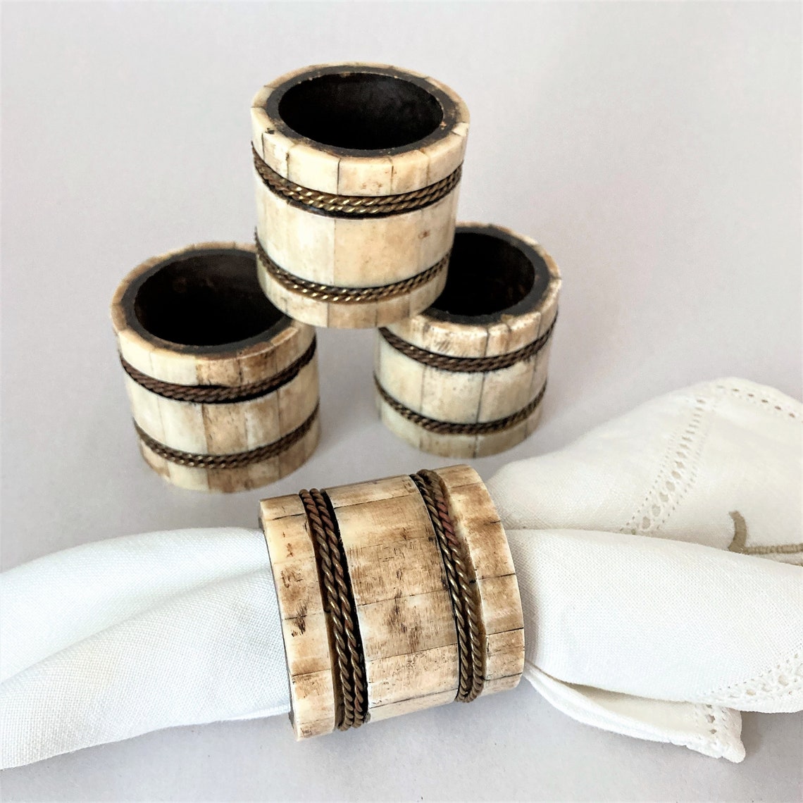 Vintage Bone and Brass Napkin Rings Set of 4 Hand Crafted - Etsy