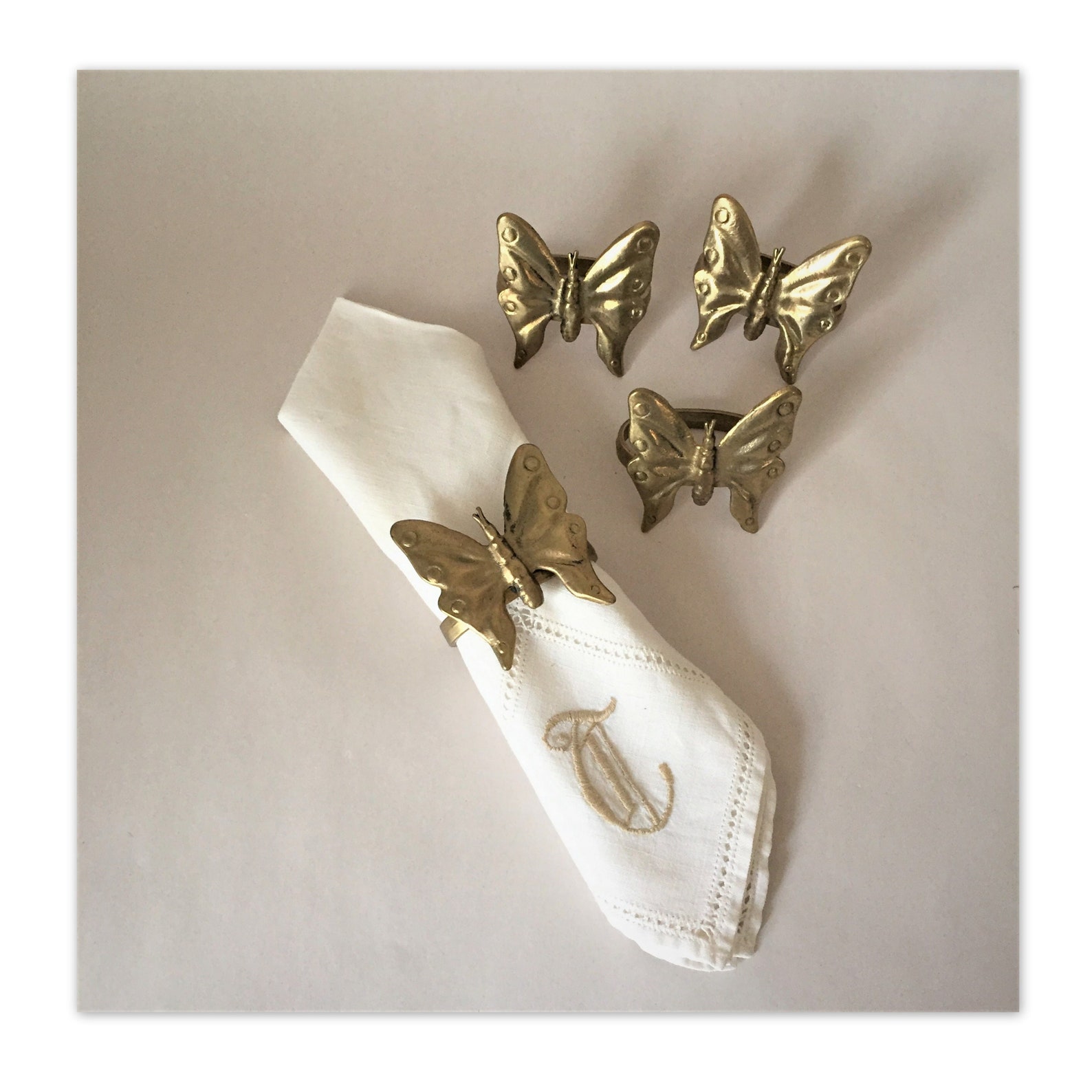 Vintage Brass Butterfly Napkin Rings Set of 4 | Etsy