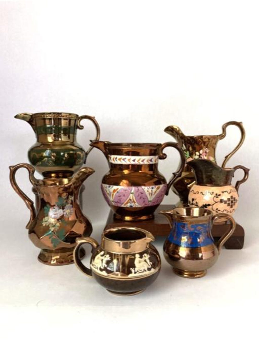 Vintage Collection of Copper Lusterware Pitchers Three Available Sold ...