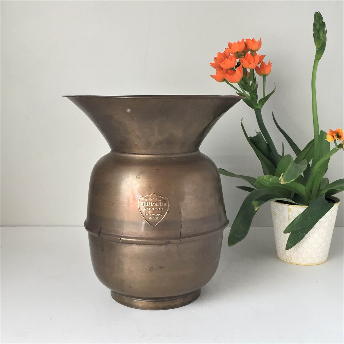 Vintage Weighted Brass Spittoon | 20th Century Reproduction Wells Fargo ...