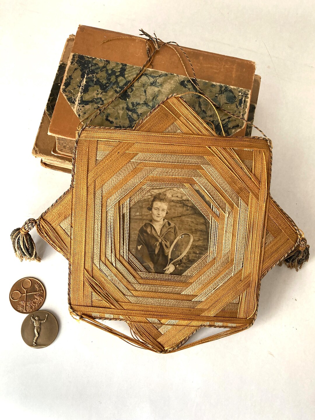 Victorian Star-shaped String Art Frame With Photograph of Female Tennis ...