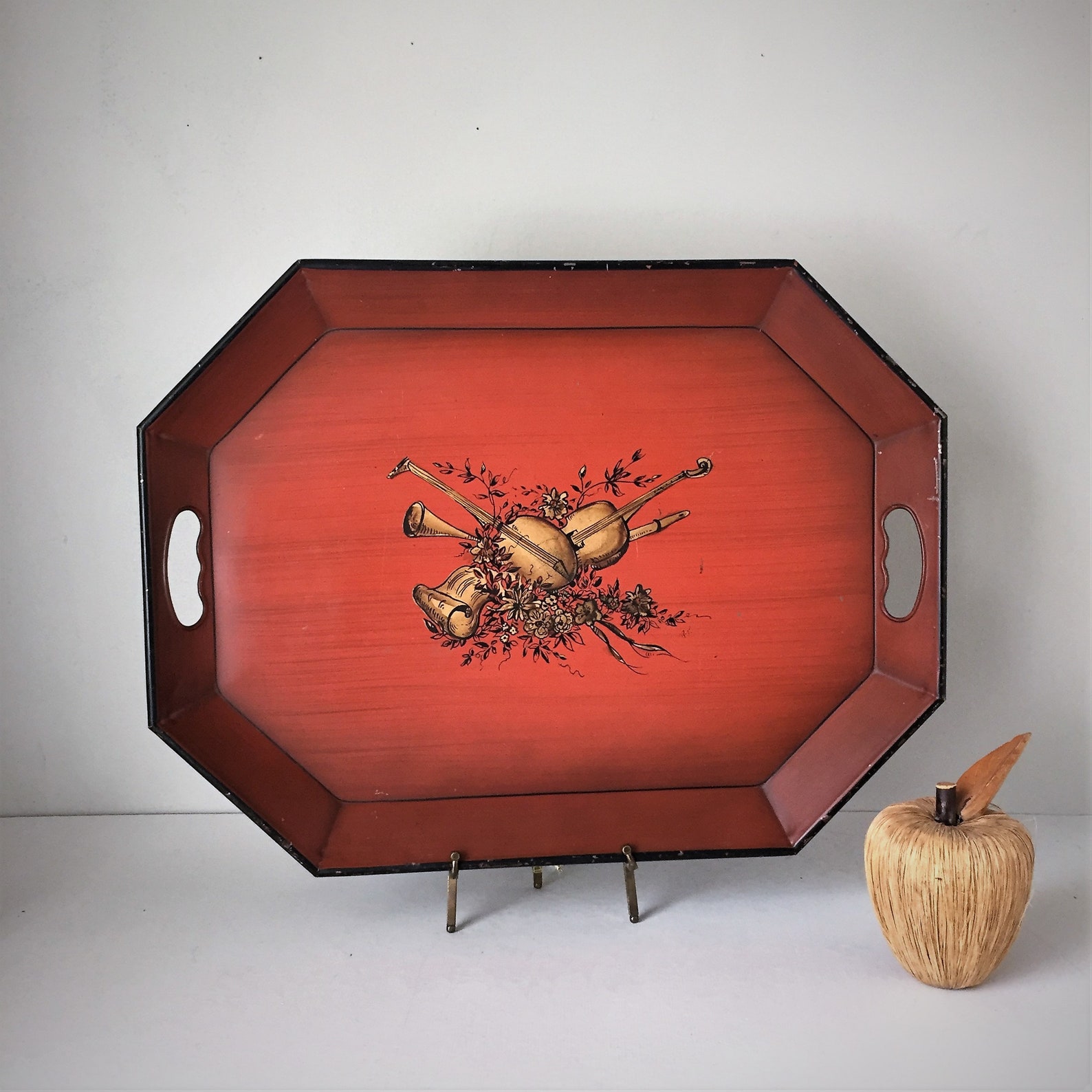 Vintage Metal Tray With Hand Painted Musical Motif Large Red | Etsy