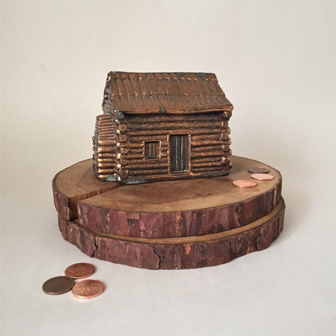 Vintage Log Cabin Coin Bank Pot Metal Savings Bank With | Etsy
