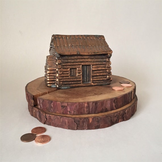 Vintage Log Cabin Coin Bank Pot Metal Savings Bank With | Etsy