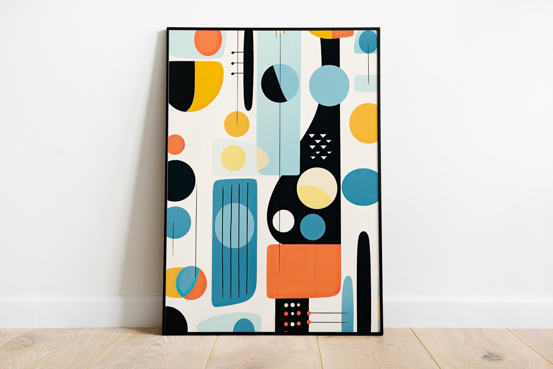 Abstract Mid-century Modern Shapes Print 2 Colorful Geometric Wall Art ...