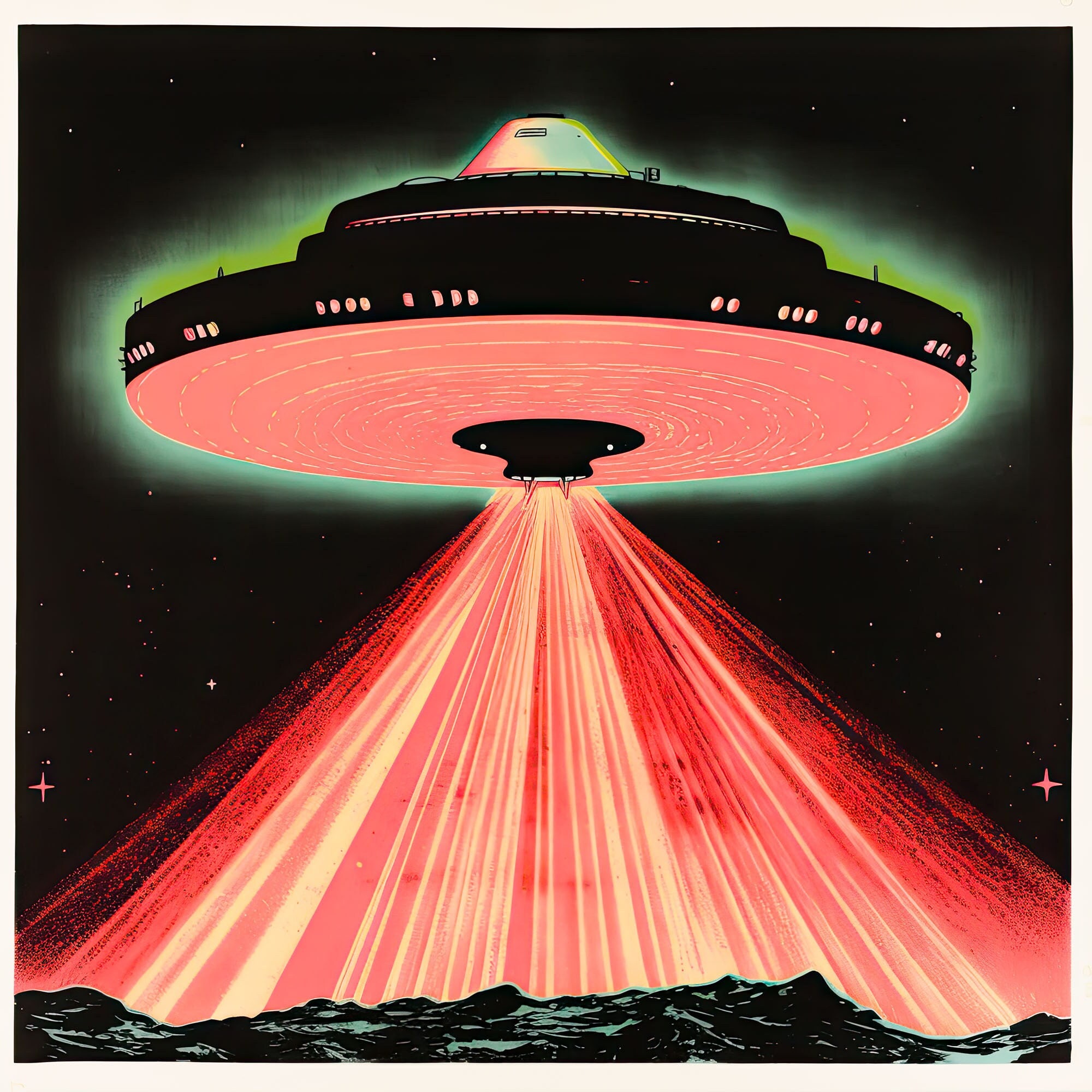 Retro Sci-fi Spaceship Art Print 10 Vibrant Pop Art UFO Decor Digital ...