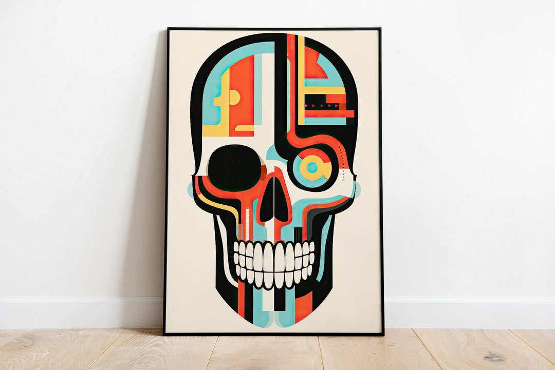 Abstract Geometric Skull Print 4 Mid-century Modern Decor AI Art ...