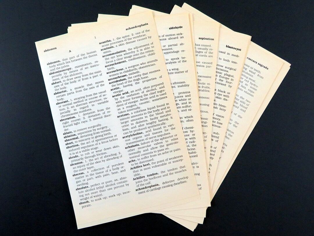 20 Old Book Pages From a Medical Dictionary Pages, Small 4 X 7 Trimmed ...