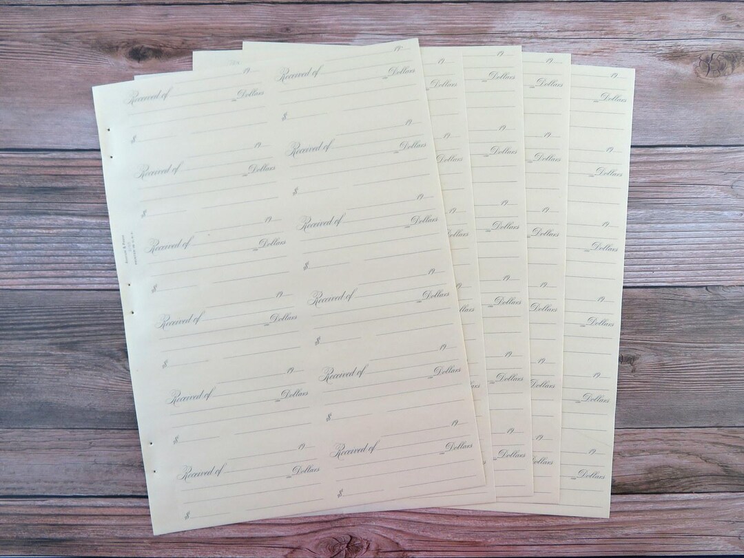 Vintage Office Ephemera, Buff Blank Cash Receipts, Script Font ...