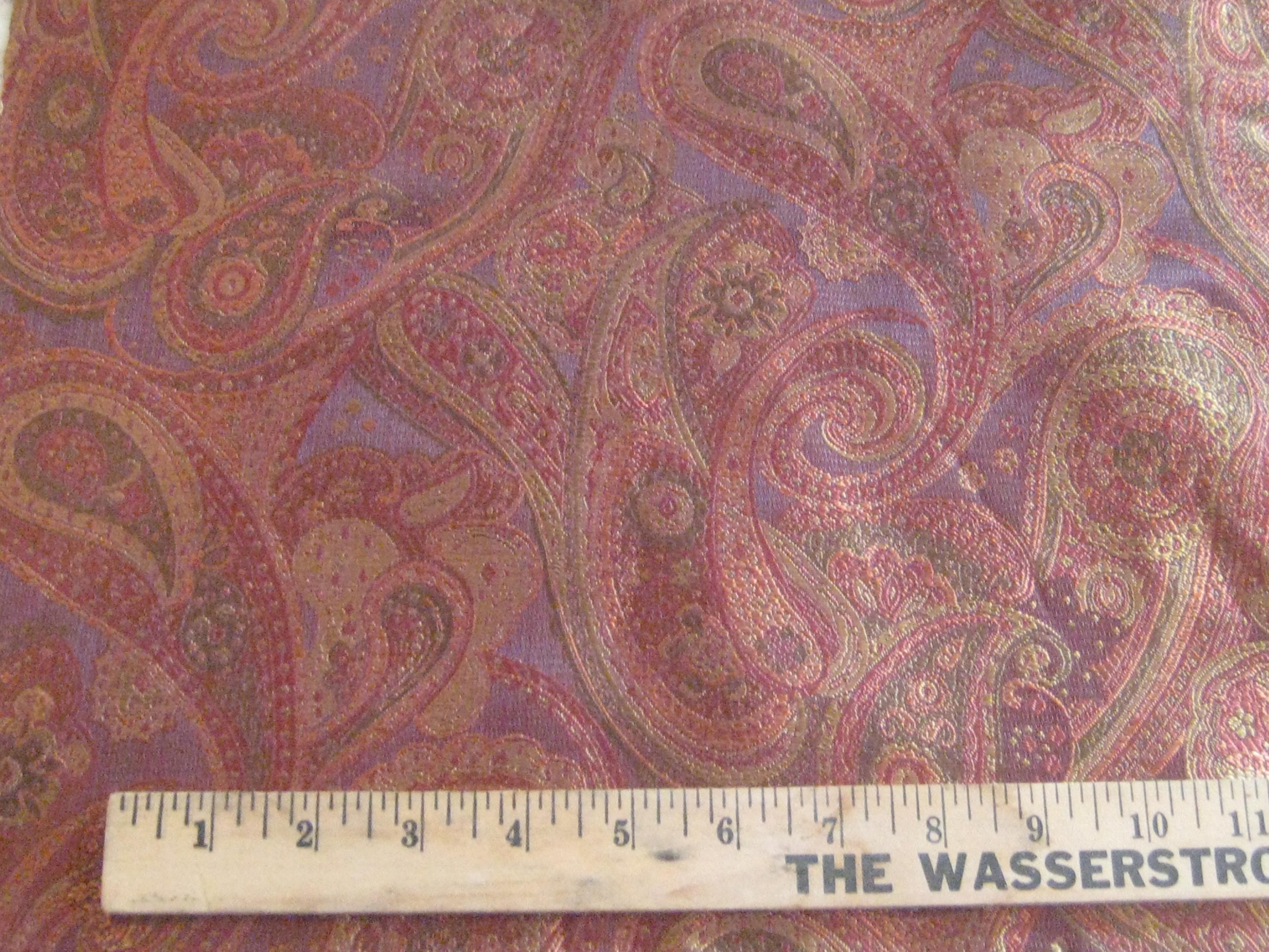 Vintage Paisley Fabric, Rust Sienna Brown Gold Moss Metallic Shiny ...