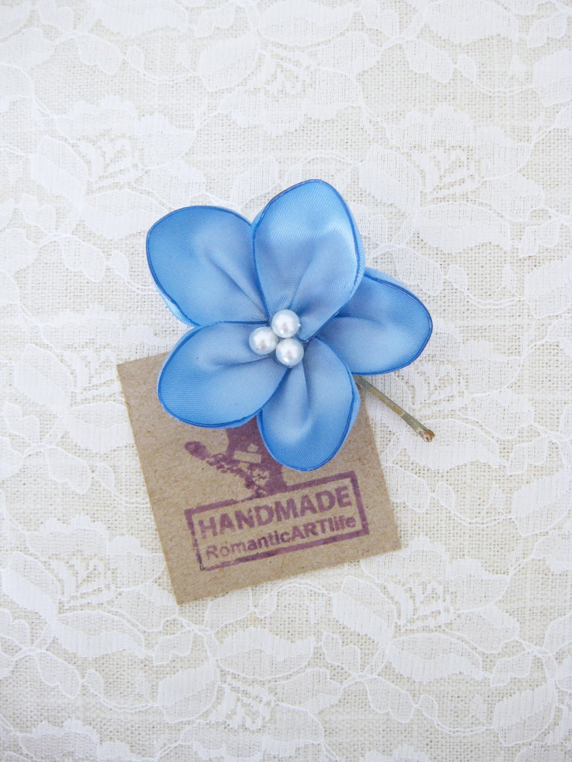 Light Blue Flower Hair Pin. French Blue Flower Hair Piece. Bridesmaid ...