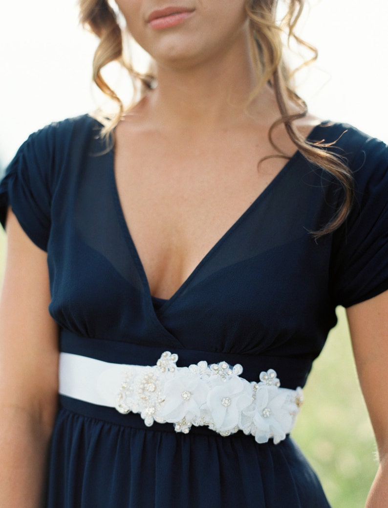 Wedding Beaded Flower Sash. Bridal Gown Flower Sash in White and Gold ...