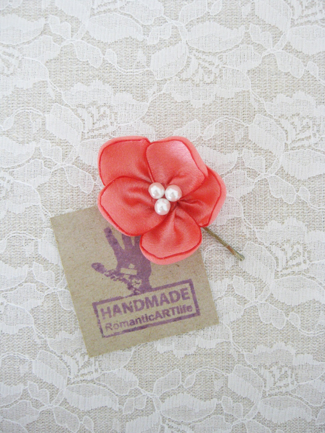 Coral Flower Hair Pin. Coral Flower Hair Piece. Bridesmaid Hair ...