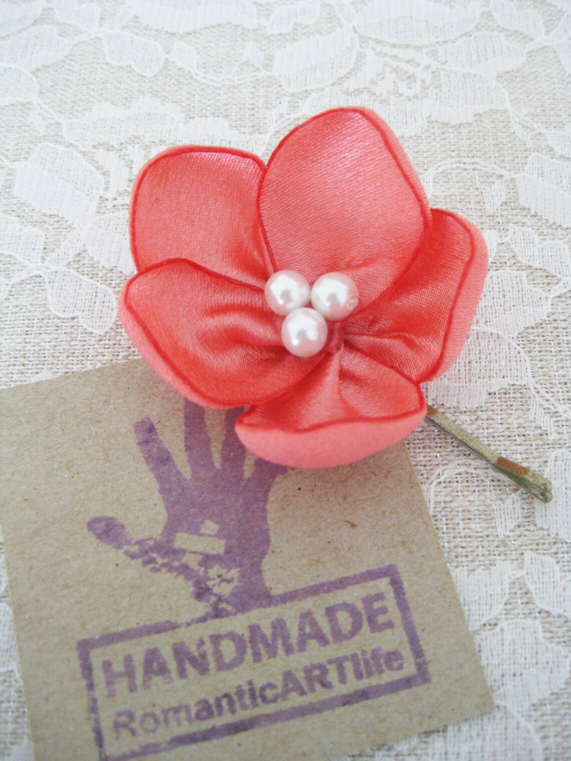 Coral Flower Hair Pin. Coral Flower Hair Piece. Bridesmaid Hair ...