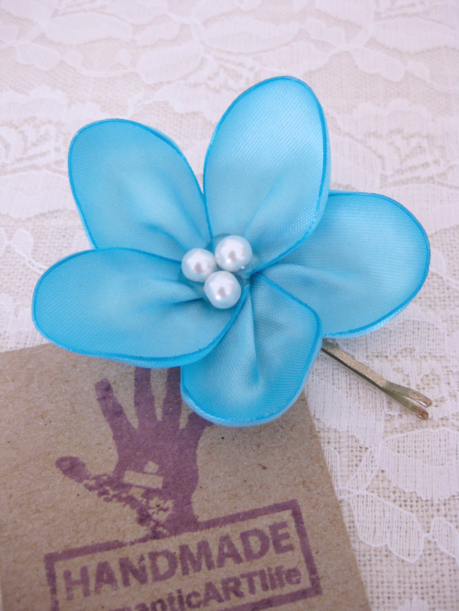 Aqua Blue Flower Hair Pin. Aqua Blue Flower Hair Accessory. Bridesmaid ...