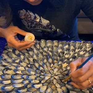 Abha Shell Wall Decor, Blue Grey and White, Beach Vibes, Mussel Shells ...