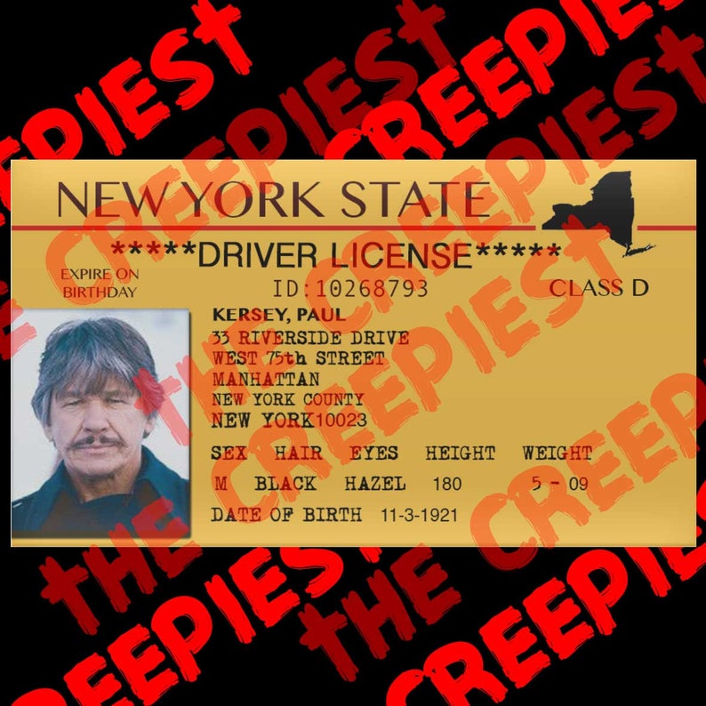 Replica Driver License Paul Kersey New York Charles Bronson Inspired by ...