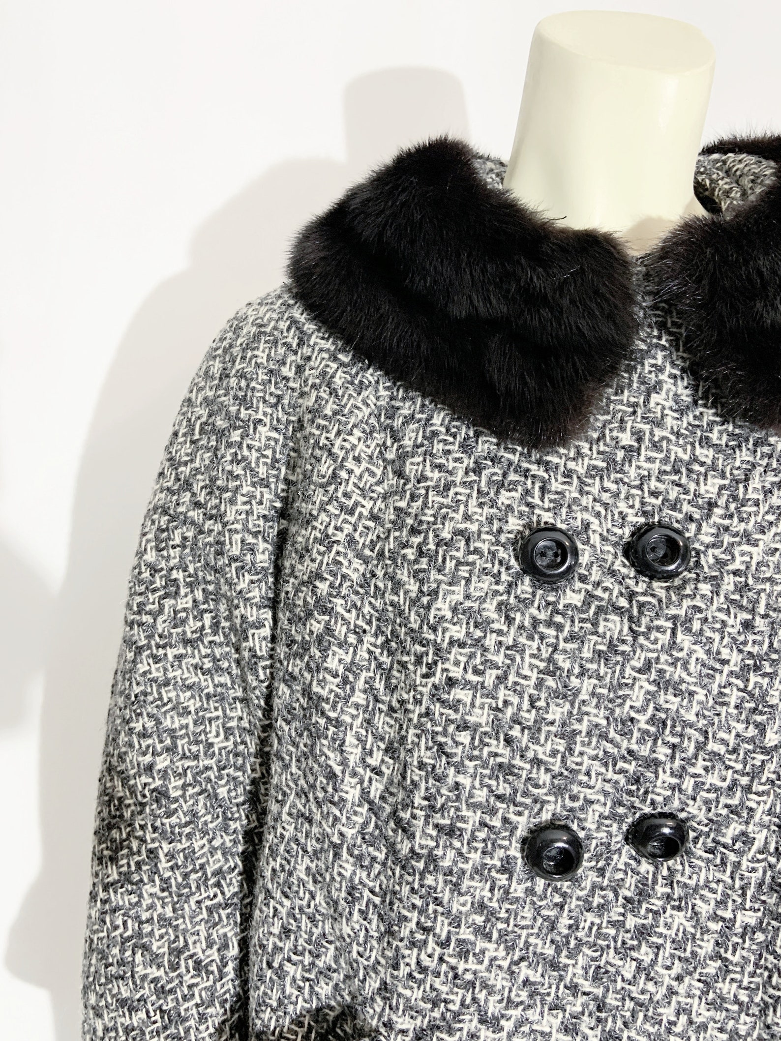 Vintage TWEED FUR COLLAR Coat / Size Small Medium - Etsy