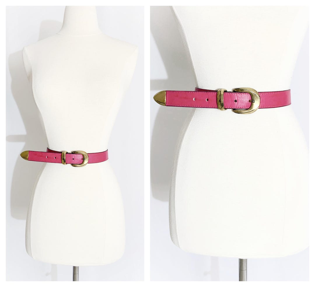 Dark Pink Leather Belt With Tarnished Gold Buckle / Size Small - Medium ...