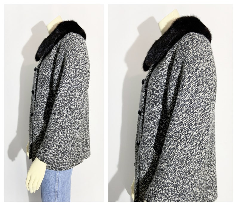 Vintage TWEED FUR COLLAR Coat / Size Small Medium - Etsy