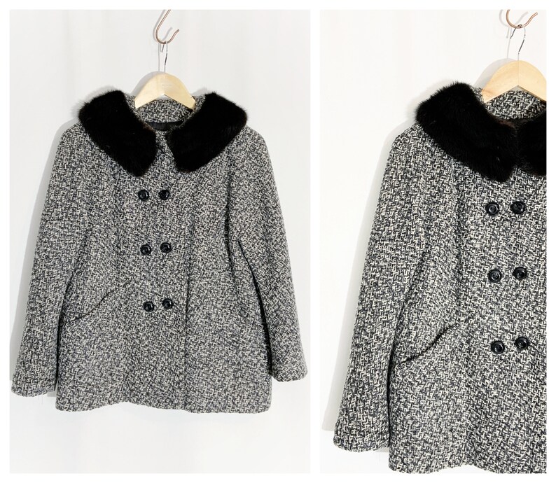 Vintage TWEED FUR COLLAR Coat / Size Small Medium - Etsy