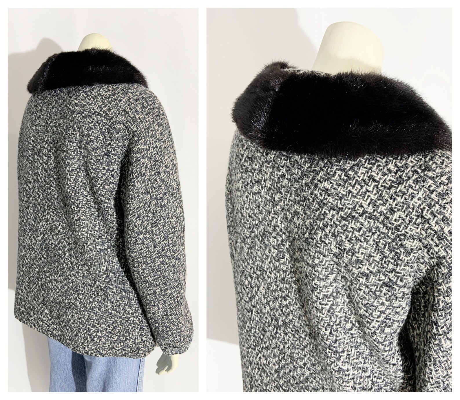 Vintage TWEED FUR COLLAR Coat / Size Small Medium - Etsy