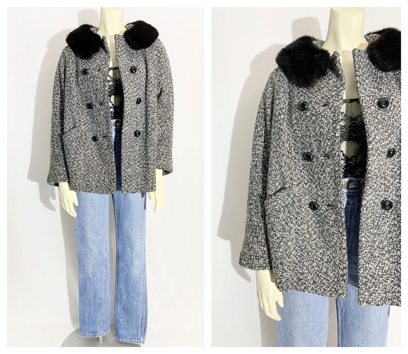 Vintage TWEED FUR COLLAR Coat / Size Small Medium - Etsy