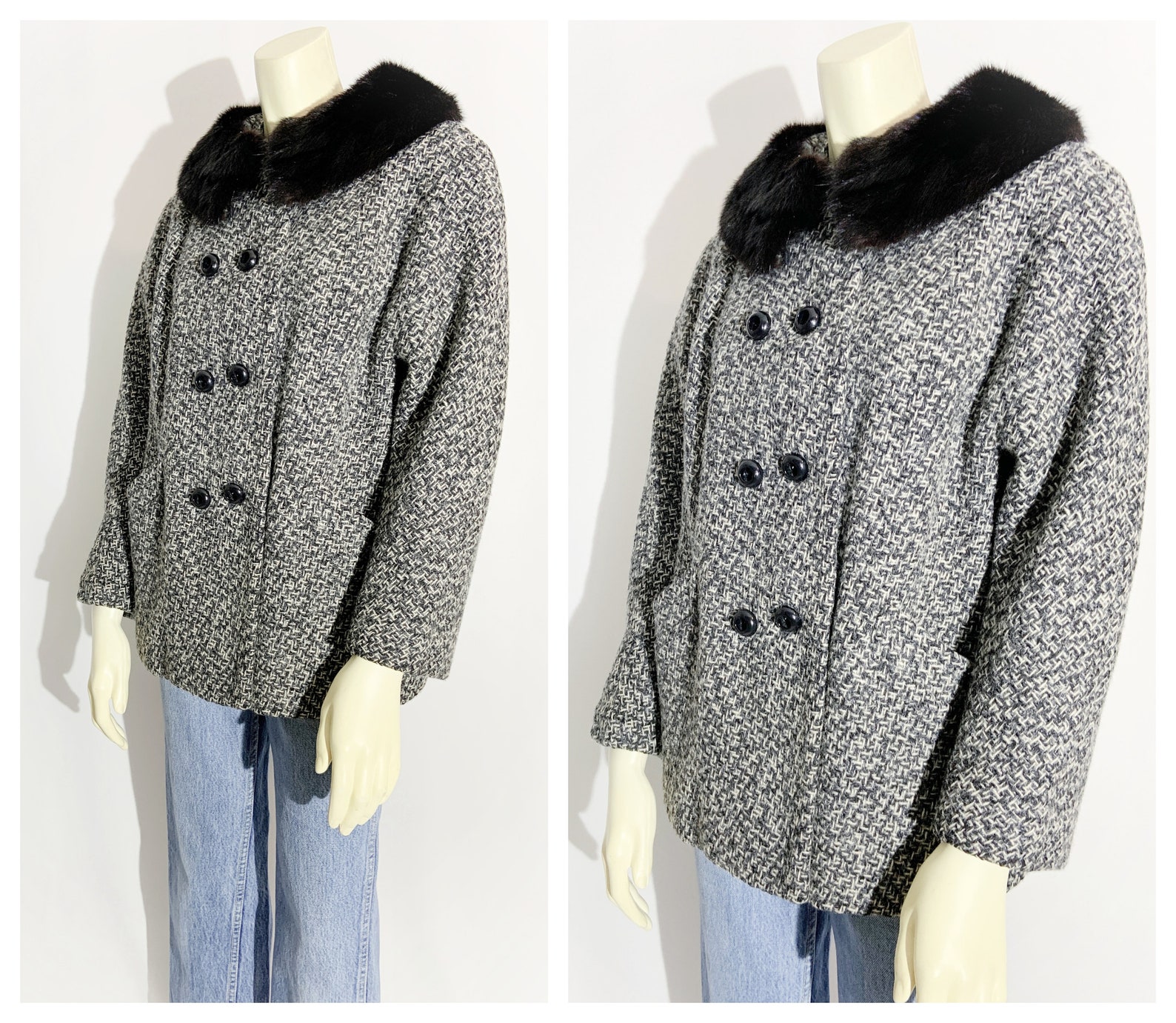 Vintage TWEED FUR COLLAR Coat / Size Small Medium - Etsy