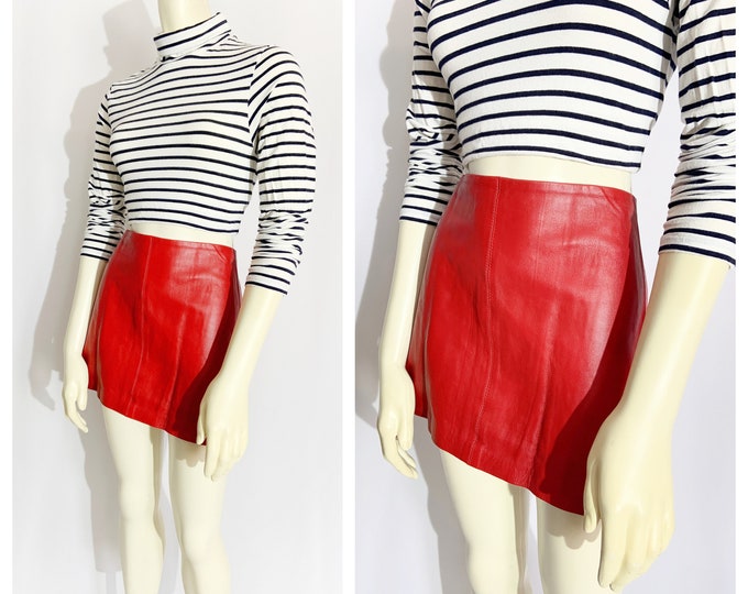 Vintage RED LEATHER MINI Skirt / Size Large Extra Large - Etsy
