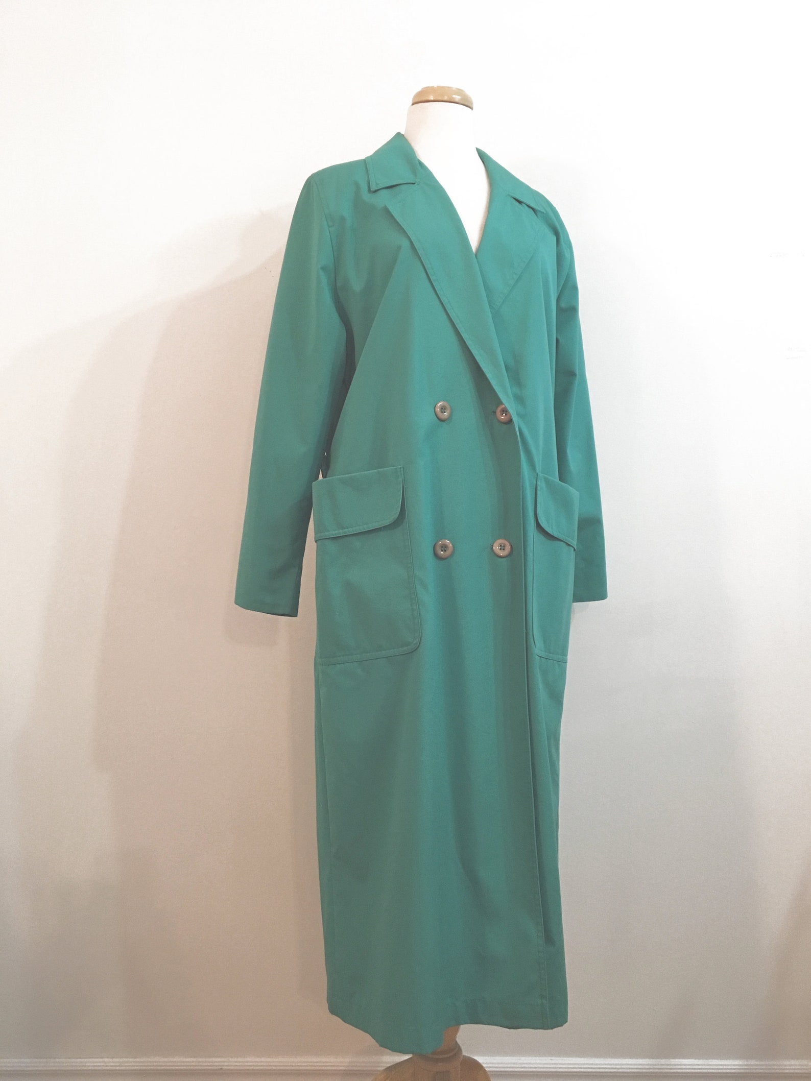 Vintage TEAL TRENCH COAT / Rain Coat / Size Medium Large | Etsy
