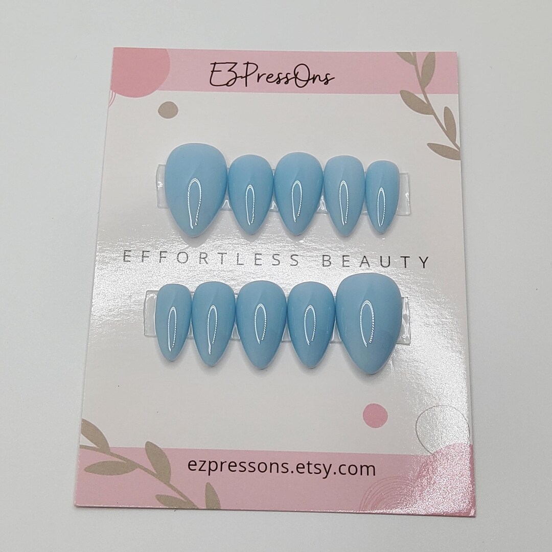 Soft Dusty Blue Jelly Hand-painted Press on Nails: Custom Fit & Made-to ...